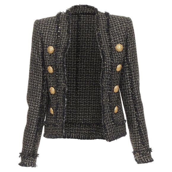 Balmain | Jackets & Coats | Balmain Black Gold Tweed Power Jacket ...